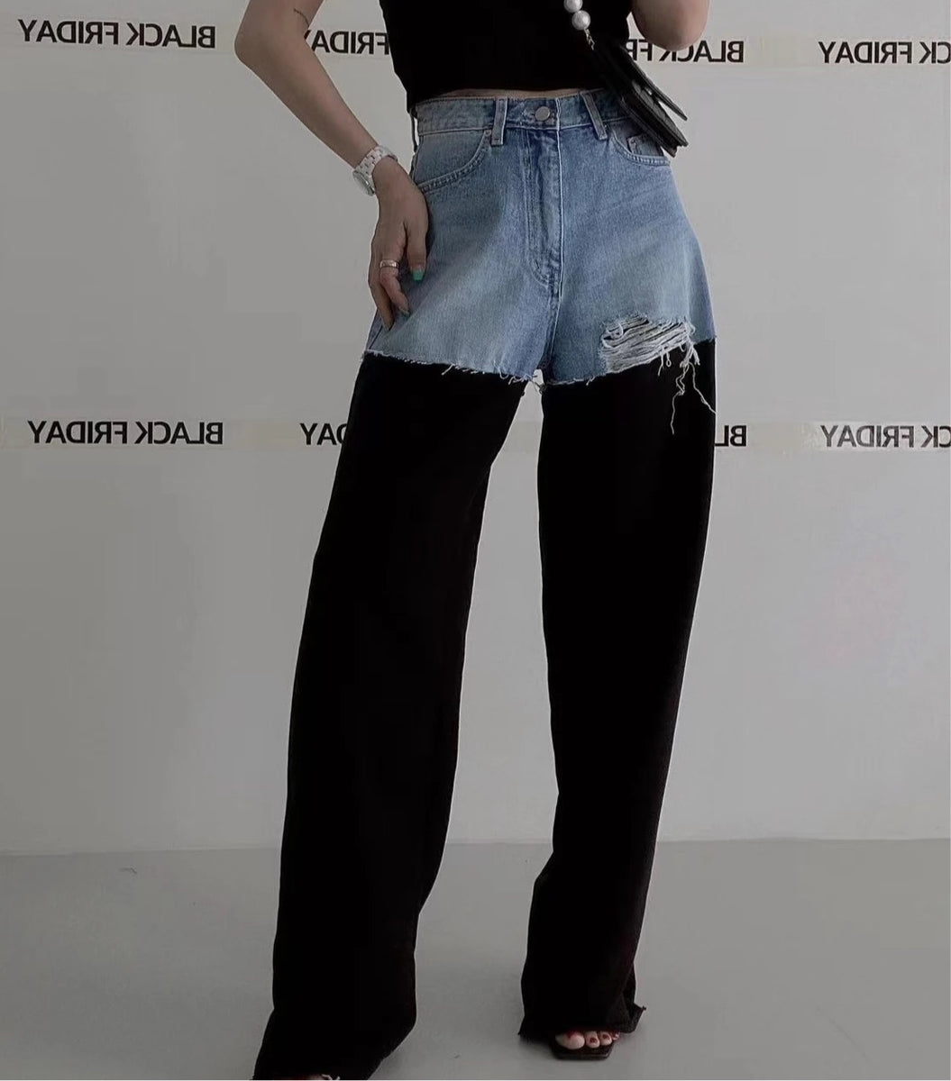 Contrast denim pants – B's Boutique